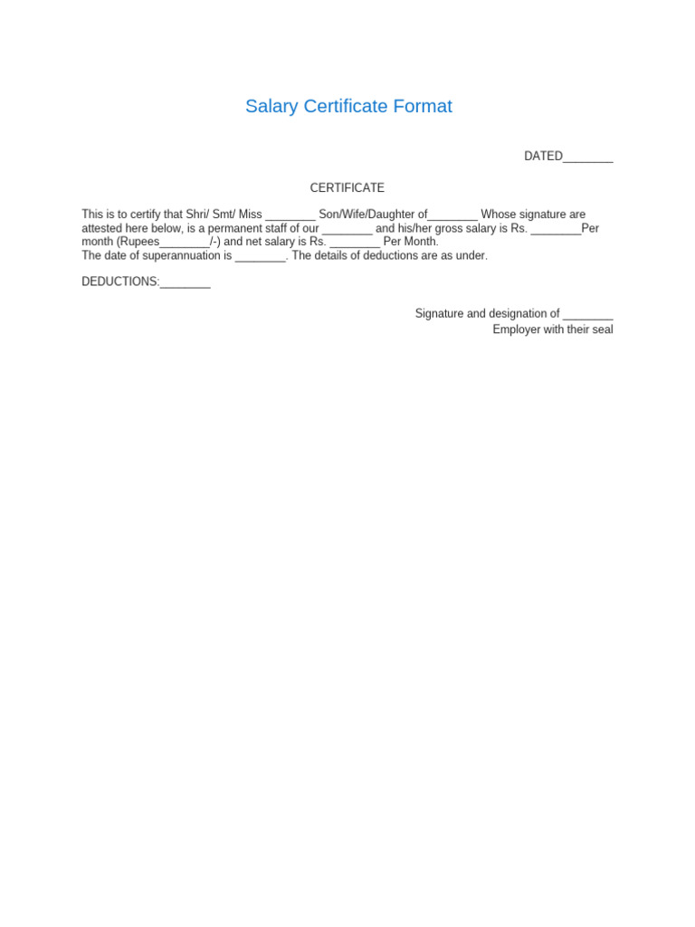 Salary Certificate Template Format | PDF