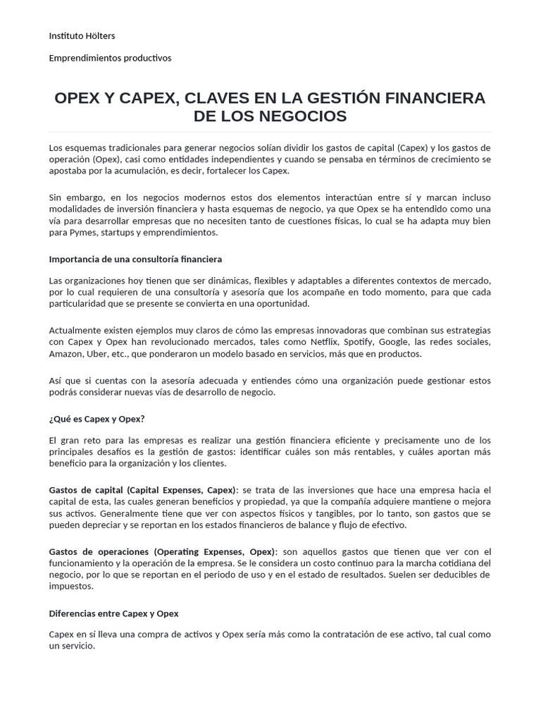 Capex y Opex | PDF | Business | Empresa de inicio