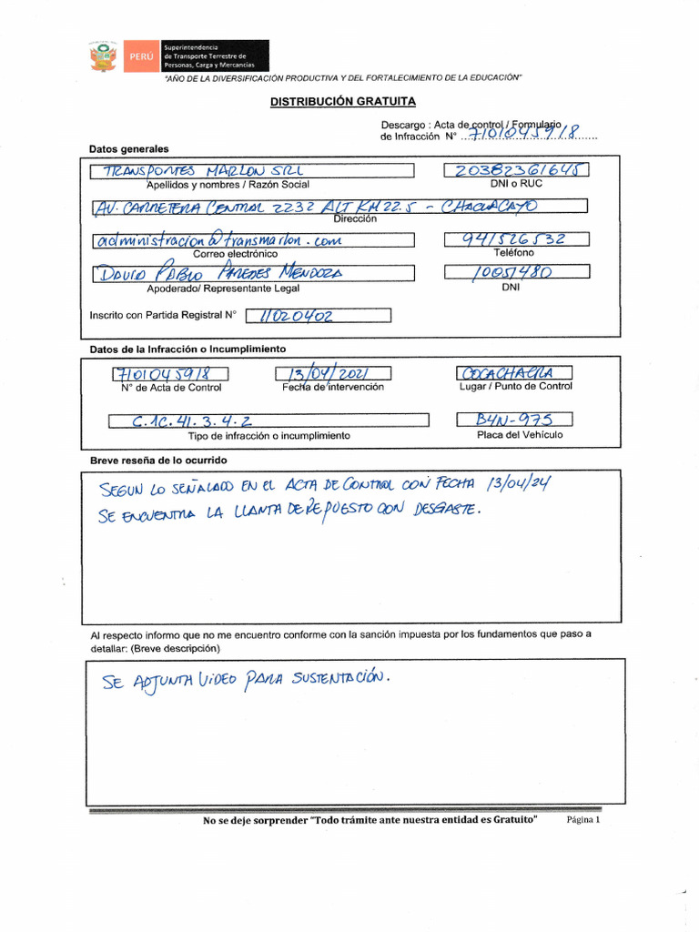Descargo Sutran | PDF | Negocios | Derecho