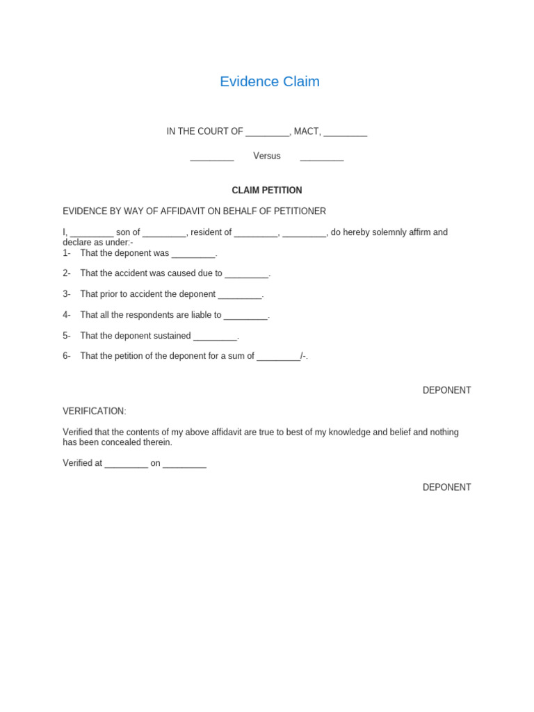 Affidavit Evidence Claim Petition | PDF