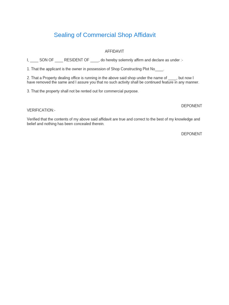Affidavit for Shop Closure Confirmation | PDF