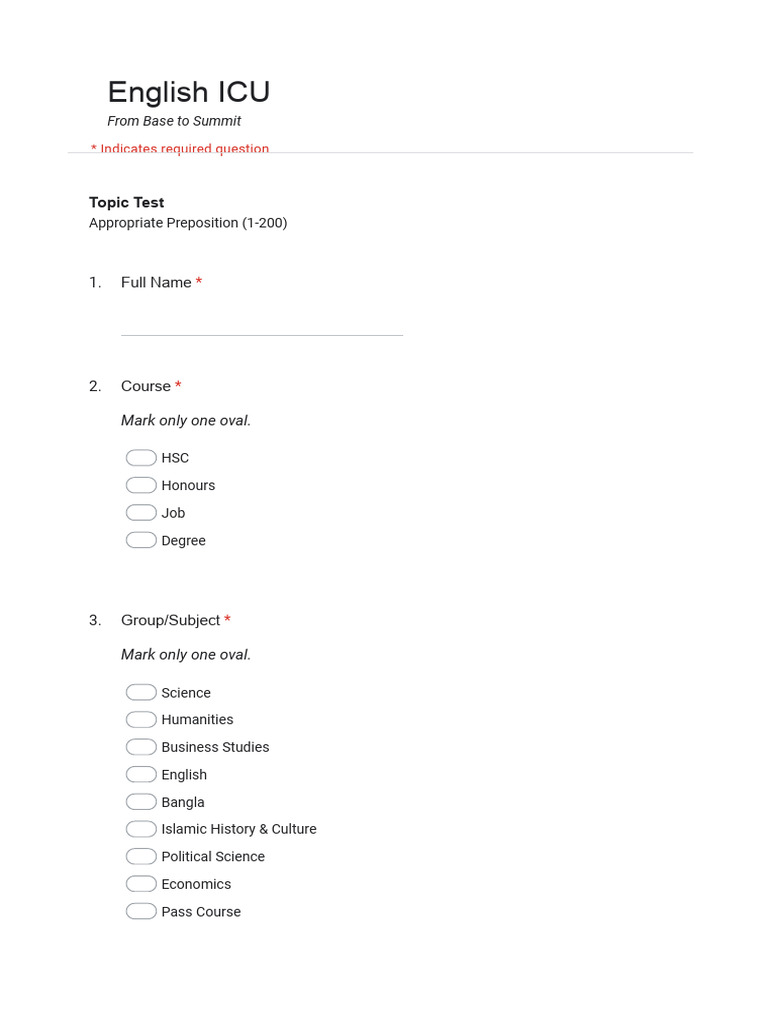 Appropriate Preposition Test 1-200 | PDF