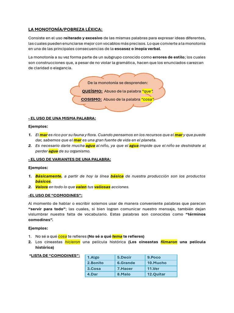 Monotonía y Pobreza Léxica en el Lenguaje | PDF | Lingüística ...
