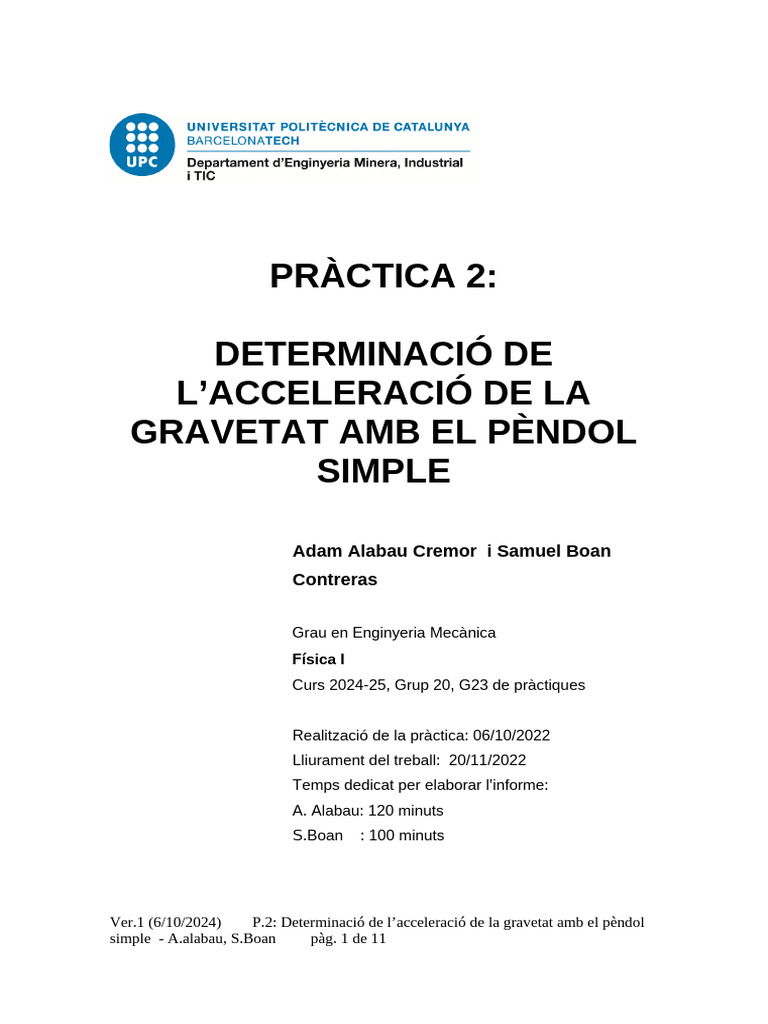 Practica Péndol Fisica | PDF