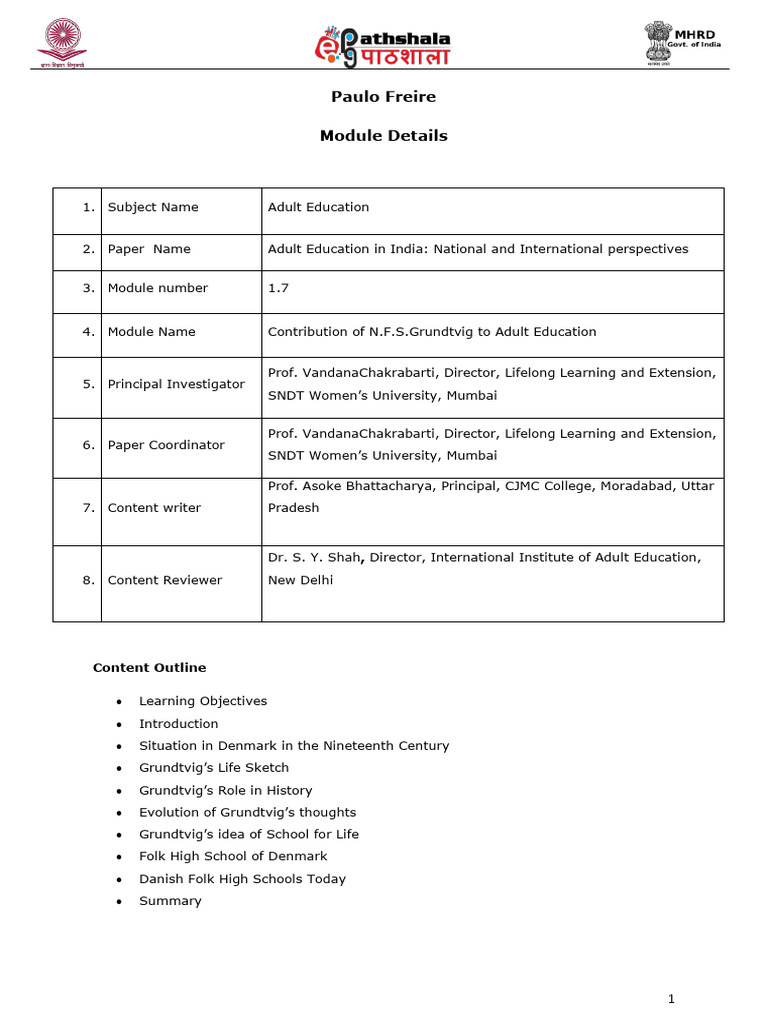 1522061836contentnote N F S Grundtvigtoadulteducation Pdf Denmark