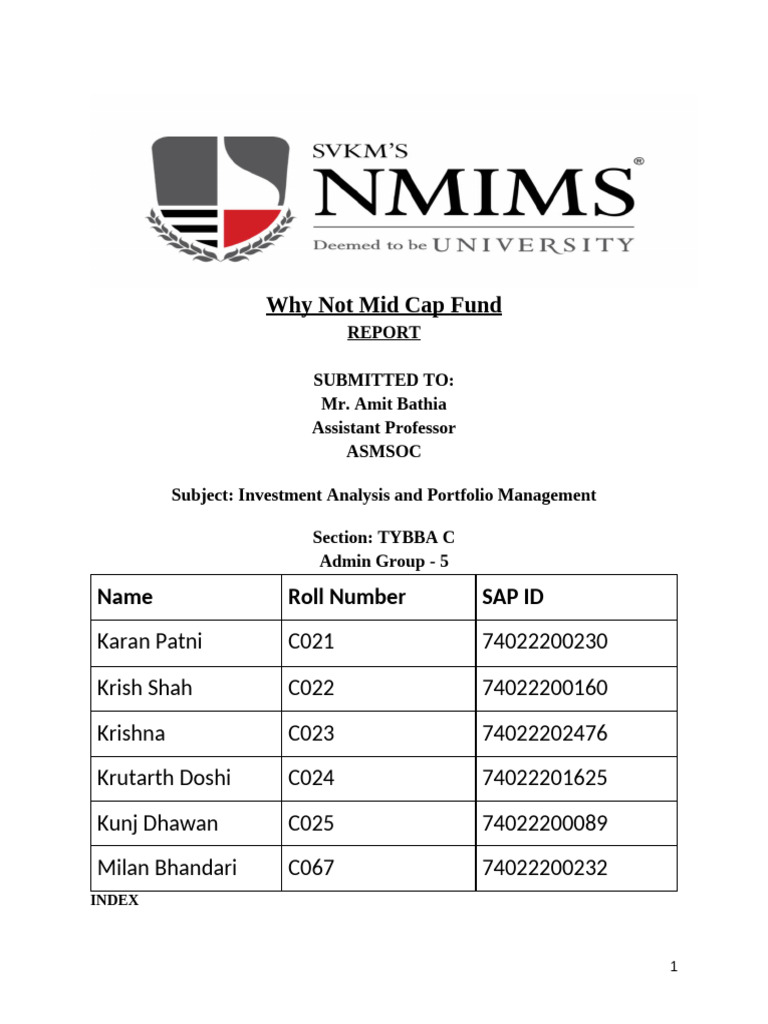 Why Not Mid Cap Fund Analysis Report | PDF | Investing | Sharpe Ratio