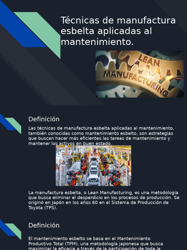 Técnicas de Manufactura Esbelta Aplicadas Al Mantenimiento. | PDF | Lean Manufacturing ...