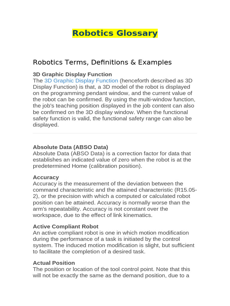 Robotics Glossary | PDF | Robot | Robotics