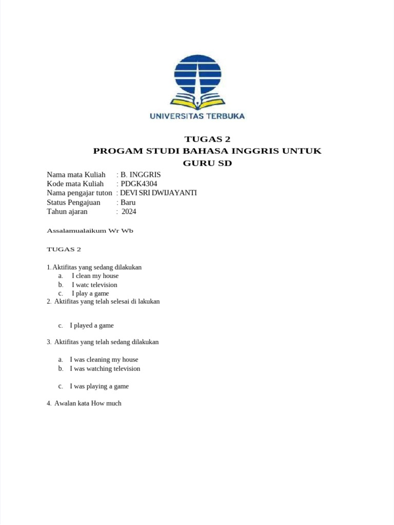 English Course Assignment For Sd Teachers Pdf