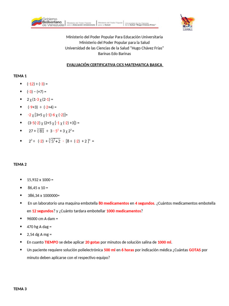 Evaluacion Certificada 2024 Matematica Basica | PDF
