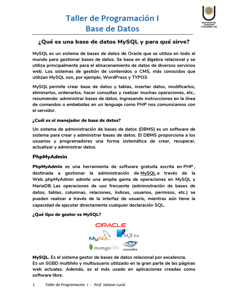 Introducción a MySQL y CodeIgniter | PDF | Mi sql | Bases de datos