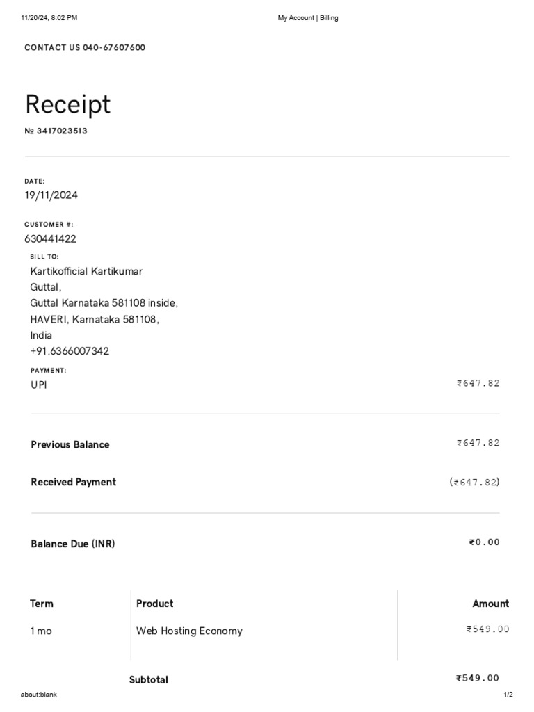 Go Daddy Hosting Invoice | PDF