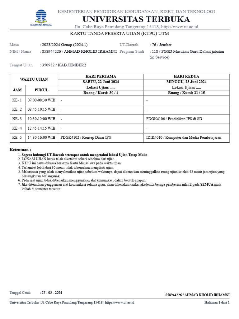 Jadwal Ujian 2024 | PDF