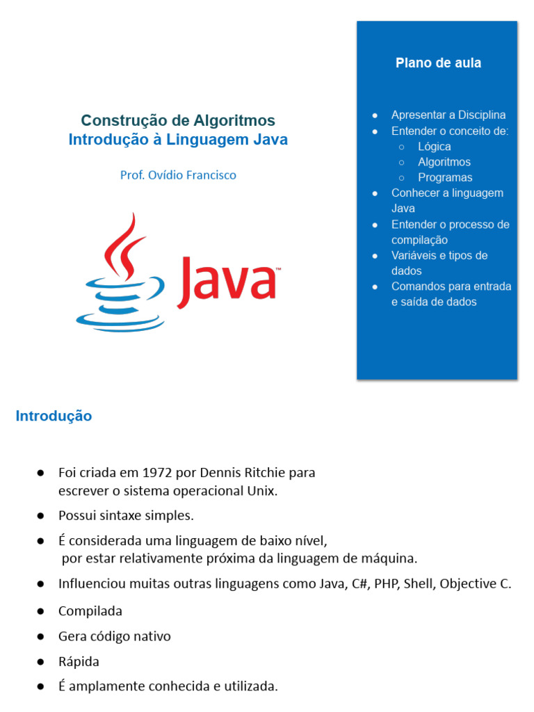 Slides 02 - Introdução À Linguagem Java | PDF | Linguagem de ...