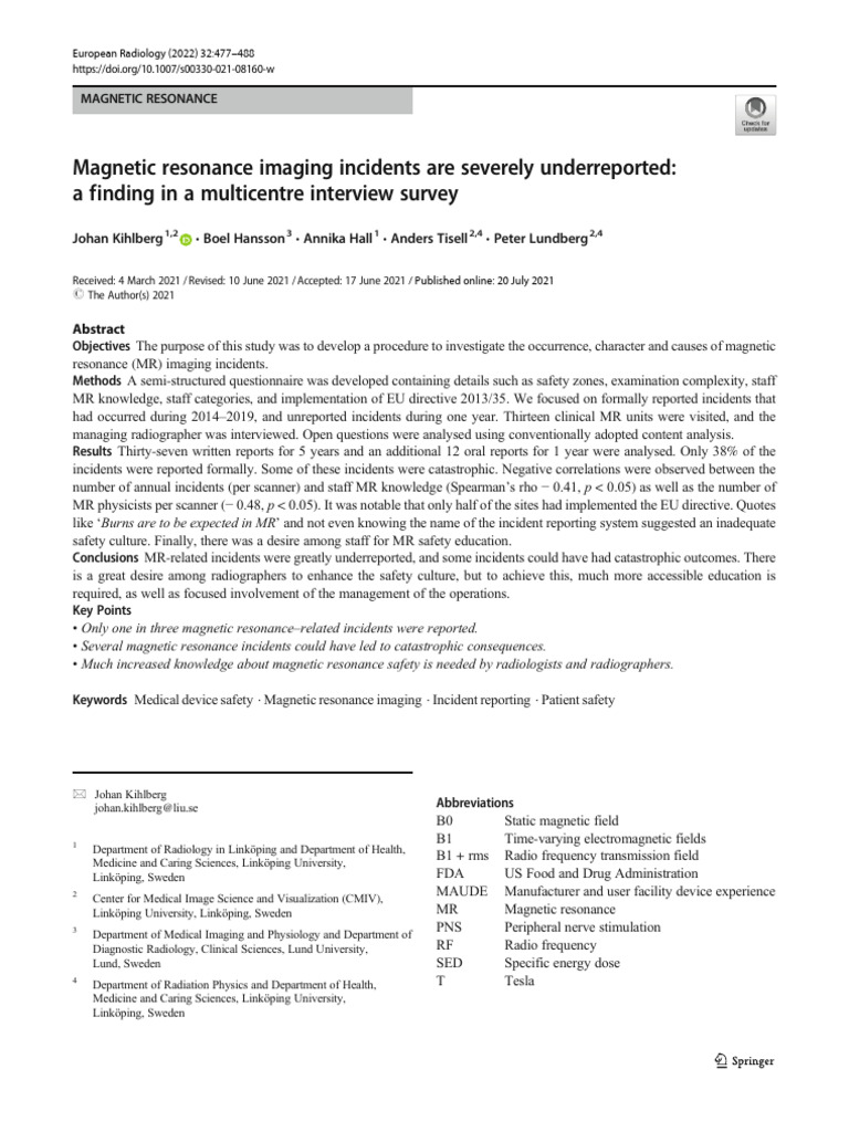 Magnetic Resonance Imaging Incidents | PDF | Medical Imaging ...