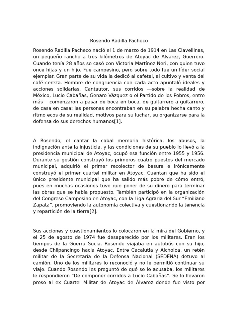 Vida y legado de Rosendo Radilla Pacheco | PDF | Debido al proceso ...