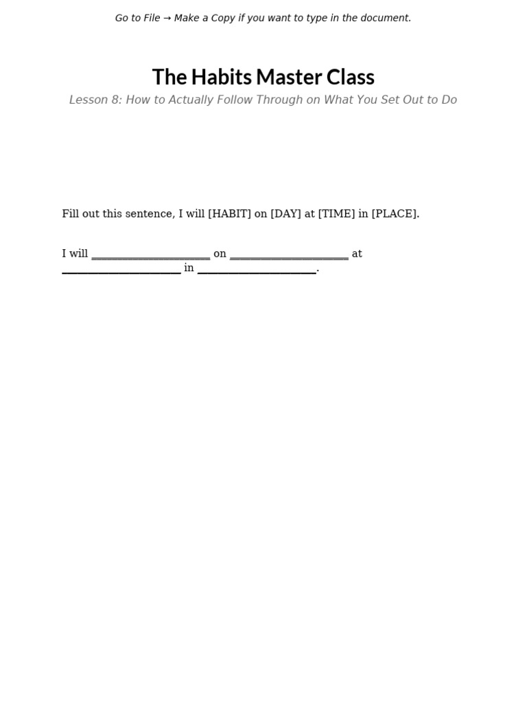 Worksheet - Lesson 08 - Implementation Intention | PDF | Career ...