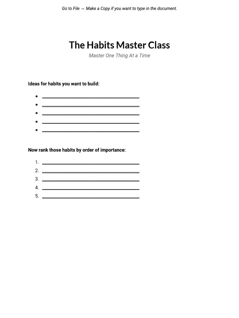 Worksheet - Lesson 36 - Master One Thing | PDF
