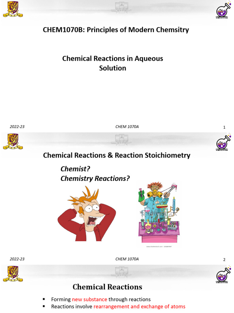 CHEM1070 PPT3 Chemical Reactions 2022-23 | PDF | Mole (Unit) | Redox