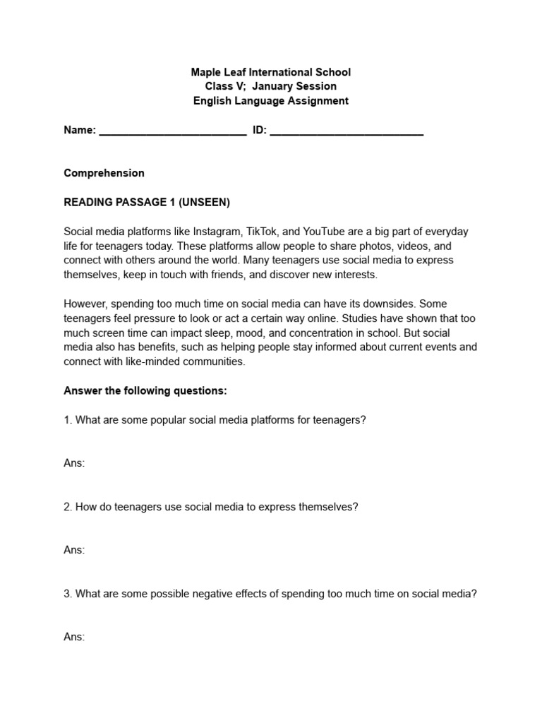 Reading Comprehension Assignment (Final) | PDF