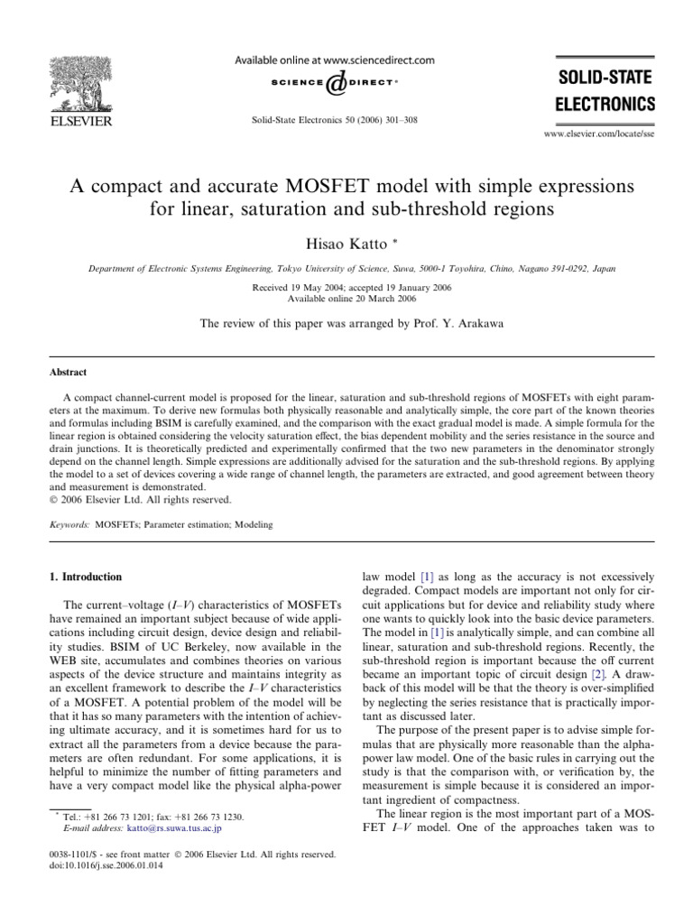 A Compact And Accurate Mosfet Model With Pdf Mosfet Field Effect Transistor