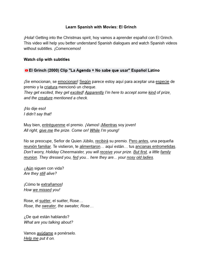 Learn Spanish With Movies El Grinch | PDF | Linguistic Morphology ...