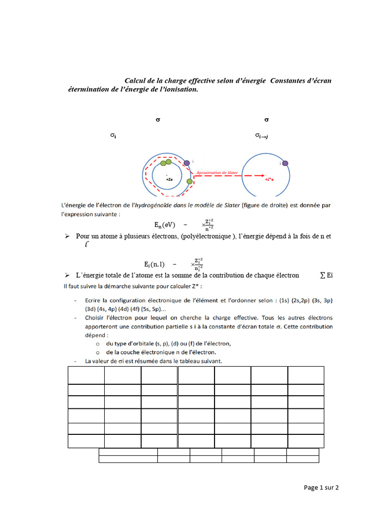 Règles de Slater et Énergie d'Ionisation | PDF | Sciences physiques ...