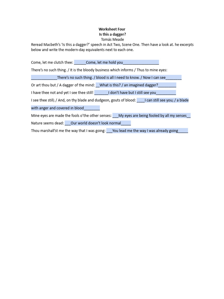 Macbeth Worksheet Four | PDF