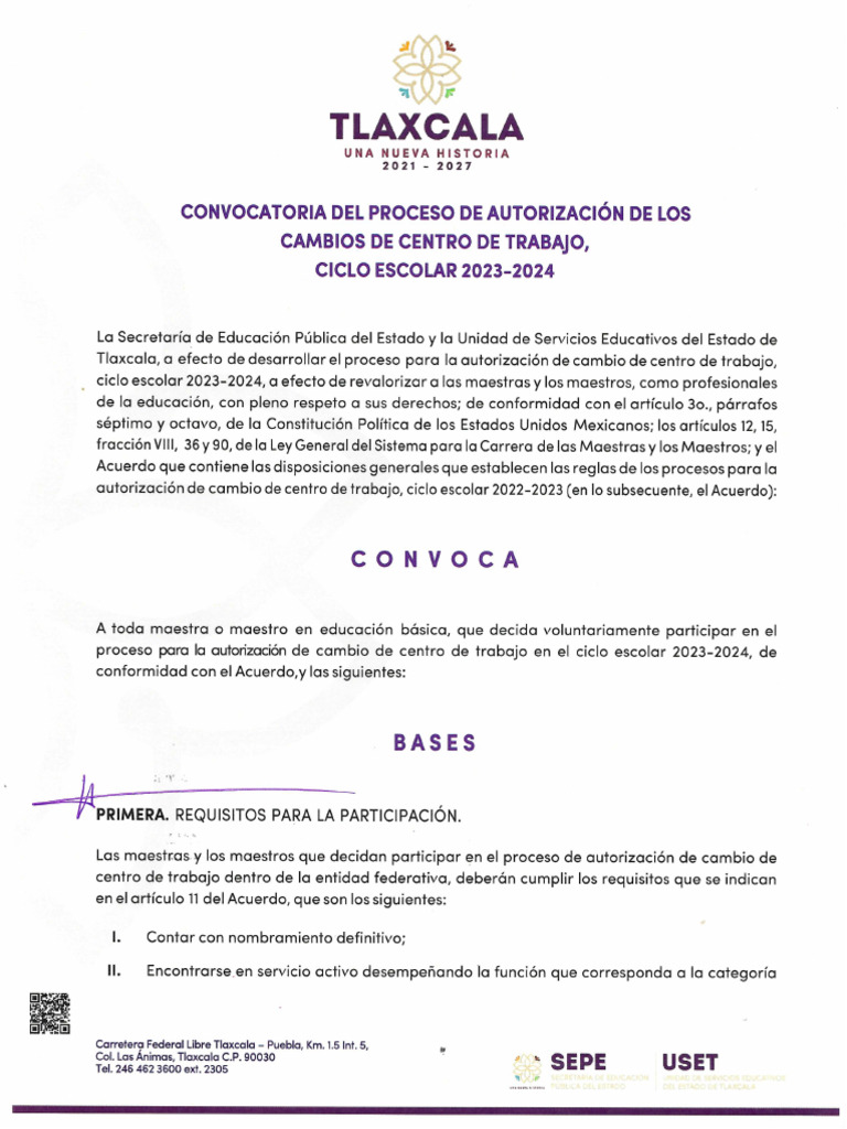 2023-2024 Conv Cambios Tlaxcala | PDF