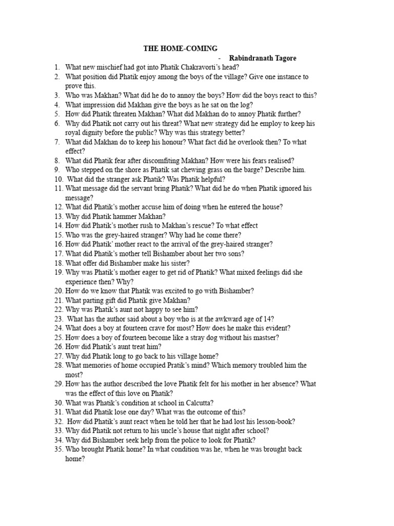 The Home-Coming Questions | PDF