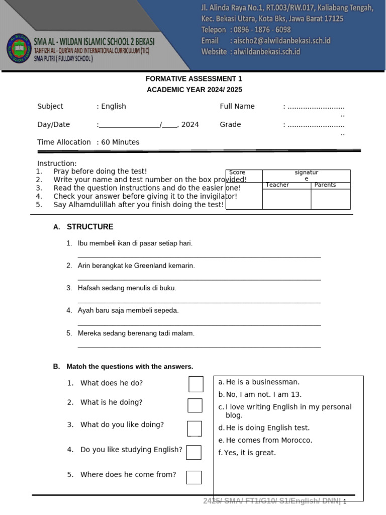 Formative1 Eng Gr8 s1 - 2425 | PDF | English Language | Semantic Units
