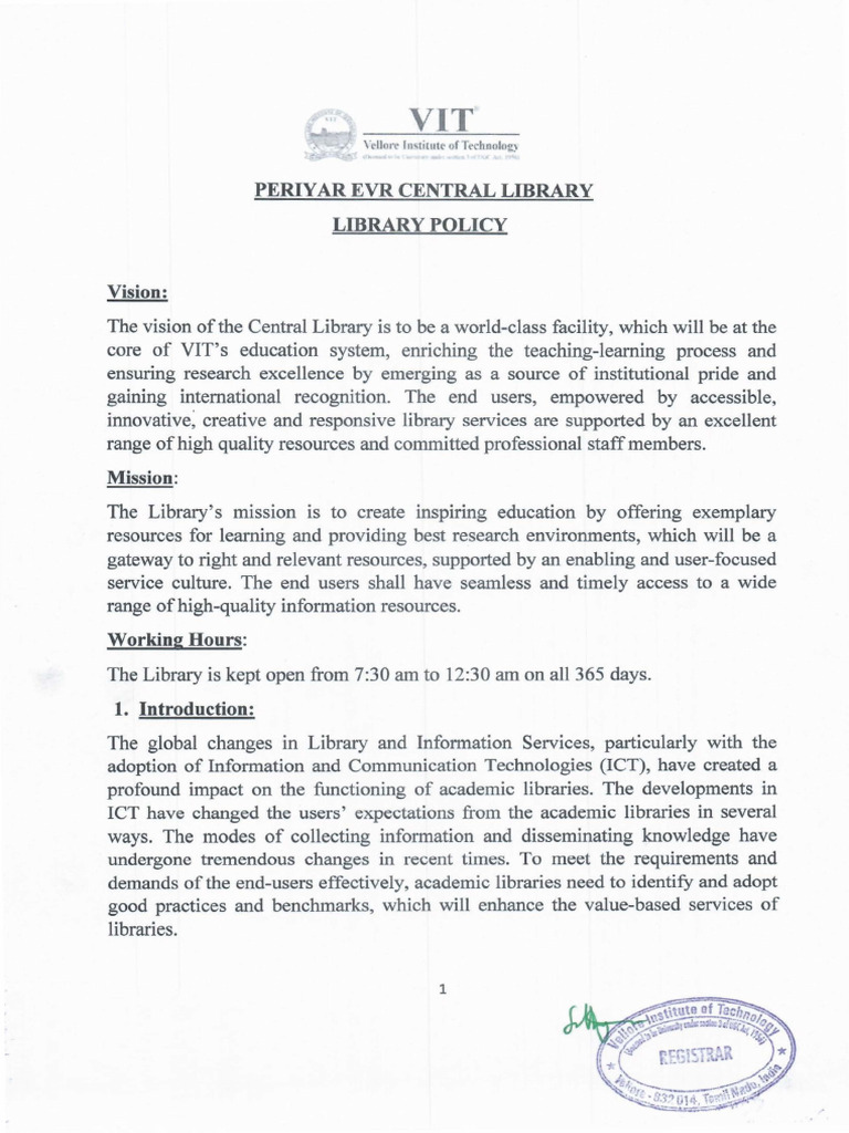 Library Policy | PDF | Libraries | Academic Journal