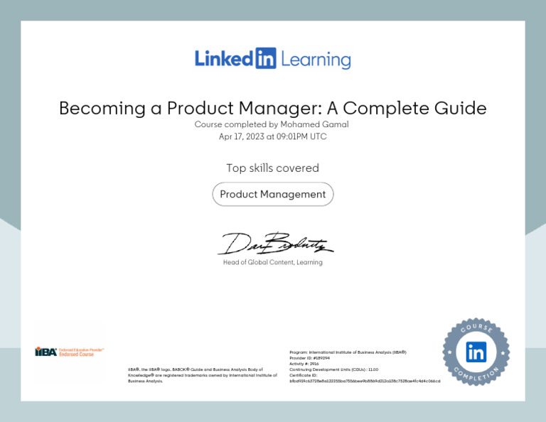 CertificateOfCompletion - Becoming A Product Manager A Complete Guide | PDF