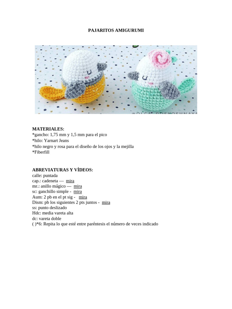 Pajaritos Amigurumi Patron | PDF | Hogar y jardín