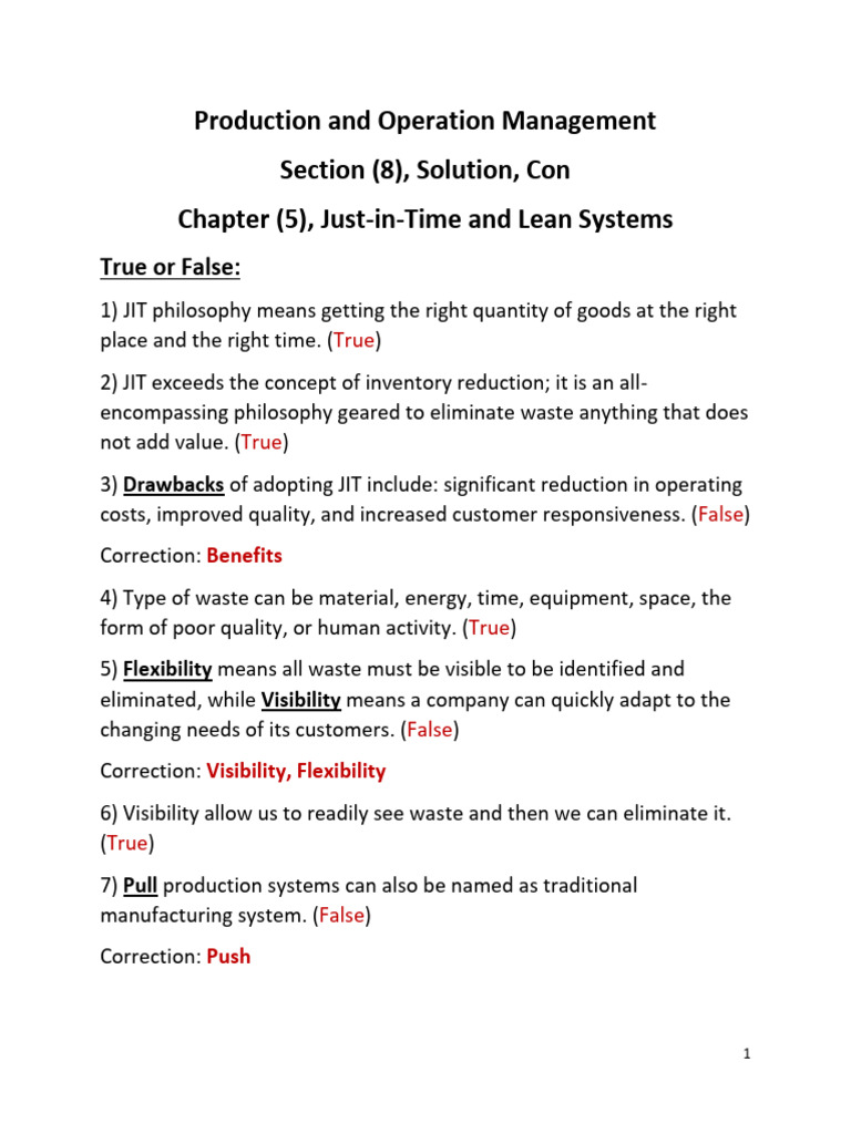 Section Solution 8, Operation Management, Con | PDF | Lean ...