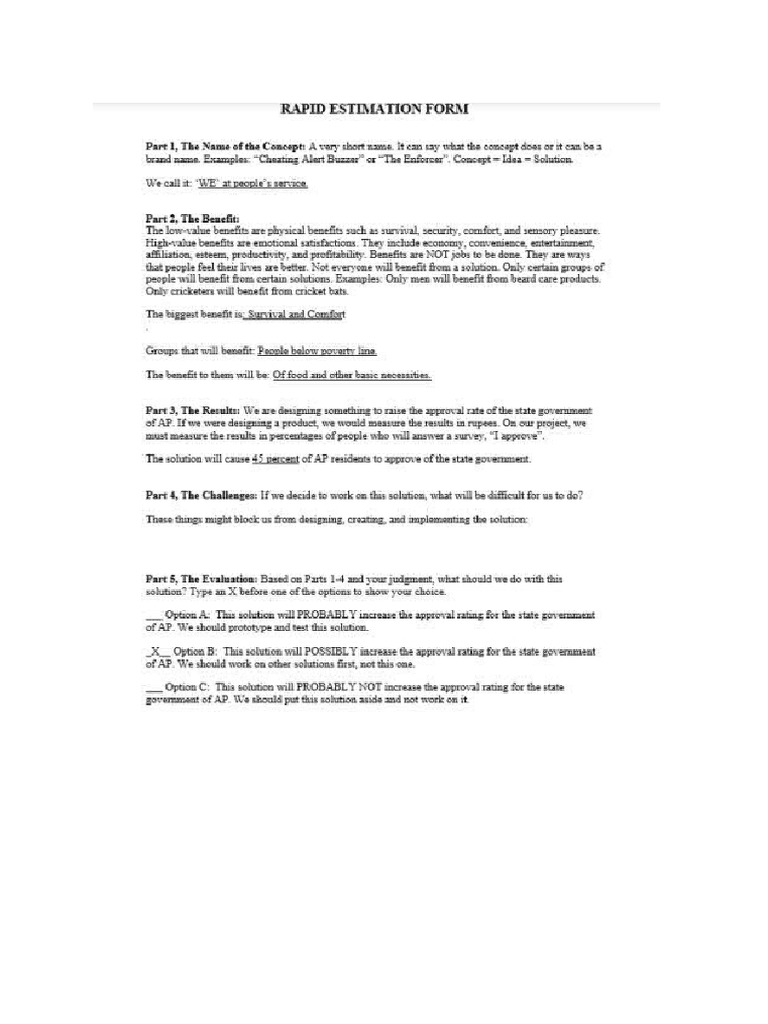 KLU Rapid Estimation Form | PDF