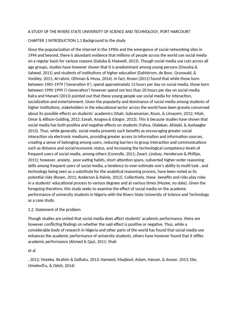 A Study of The Rivers State University of Science and Technology | PDF ...