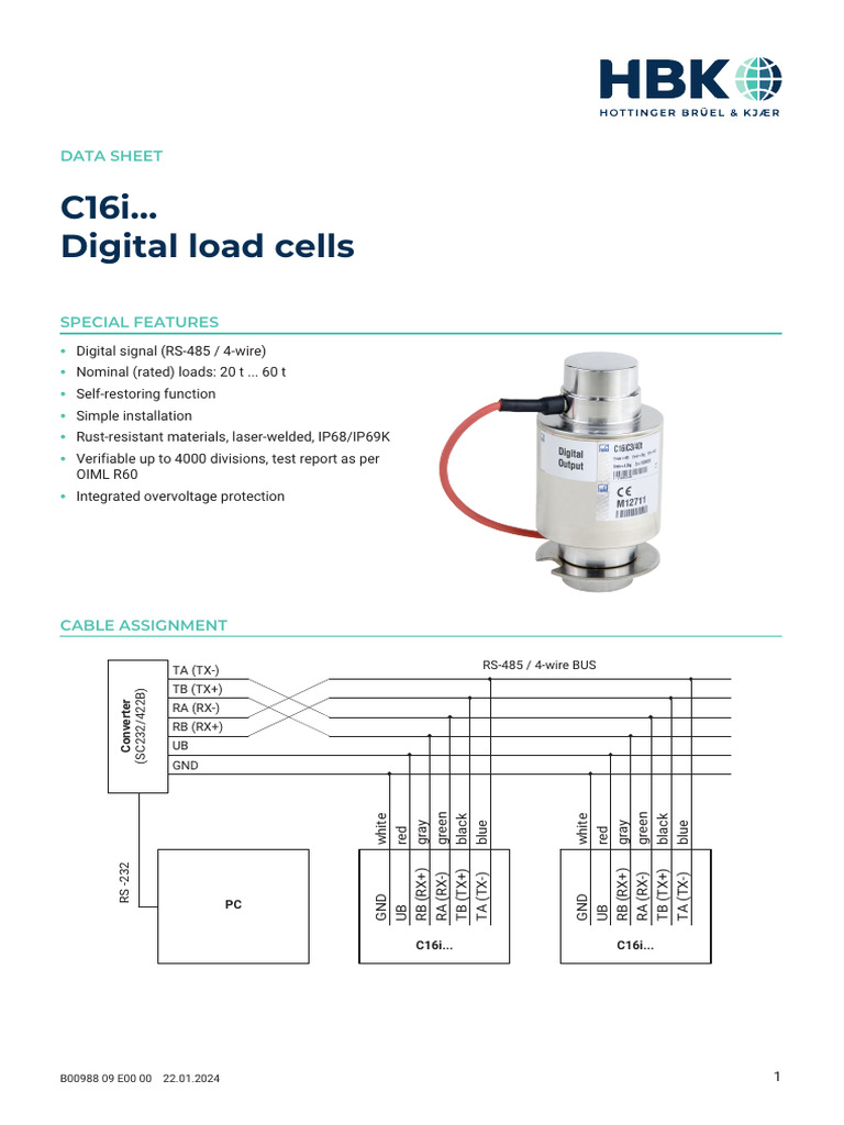 Datashet Load Cell HBM | PDF | Power Supply | Sensitivity And Specificity