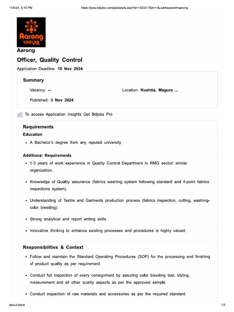 Aarong Job Circular 01 | PDF