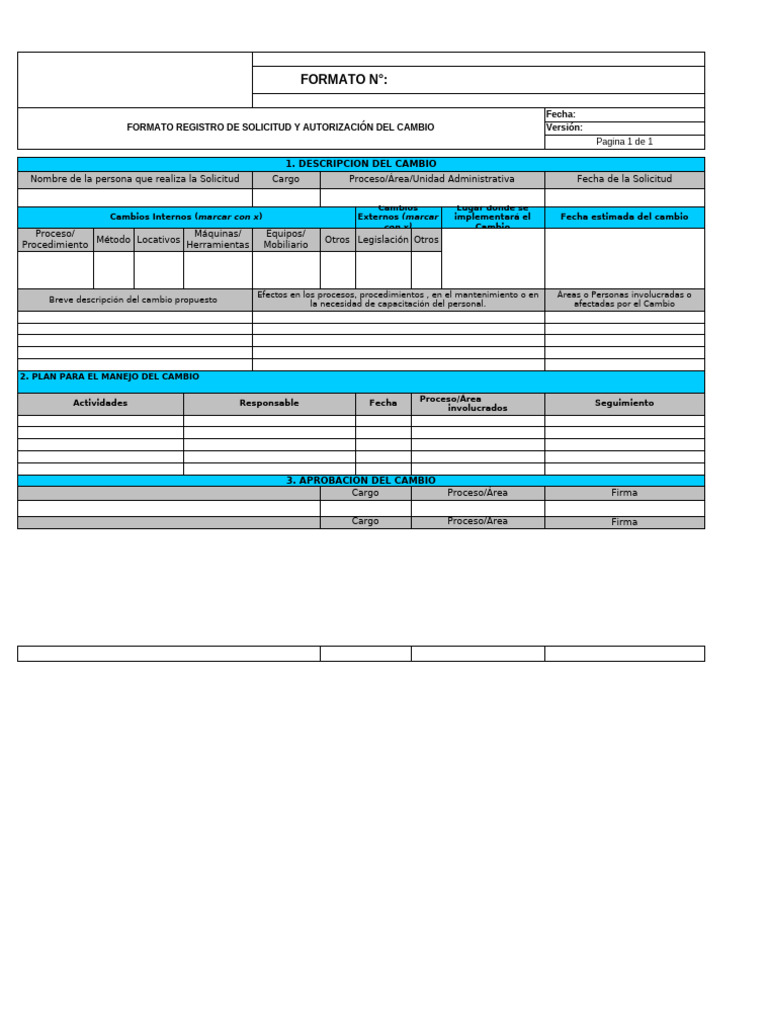 Formato Resgistro de Solicitud y Autorización Del Cambio | PDF Formato Resgistro de Solicitud y Autorización Del Cambio | PDF