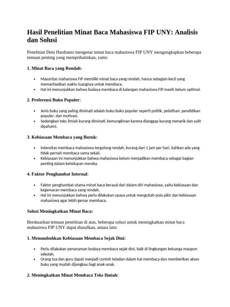 Hasil Penelitian Minat Baca Mahasiswa FIP UNY | PDF