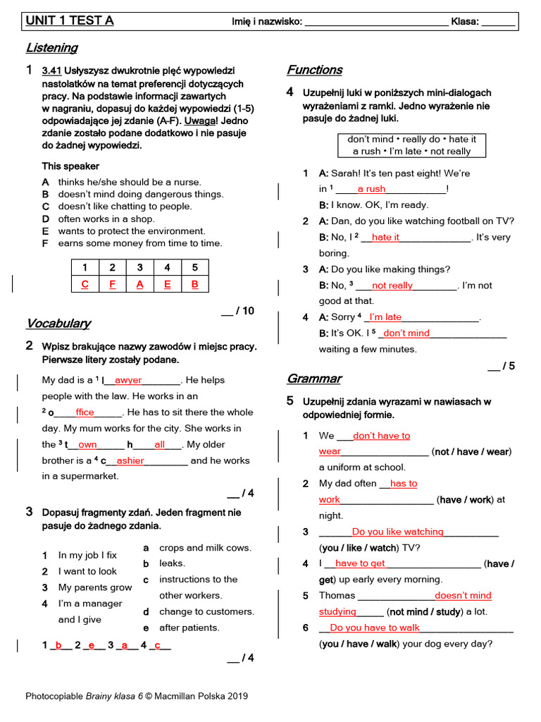 Brainy kl6 Unit Test 1 A | PDF