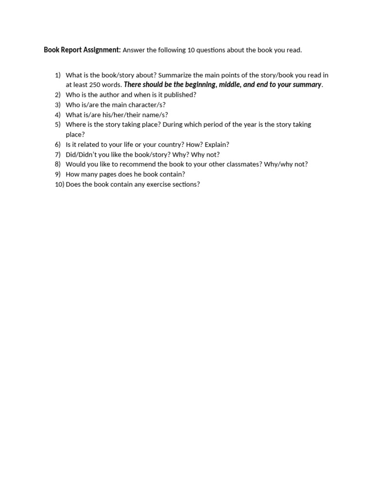 Book Review Assignment Questions | PDF | Language Arts & Discipline