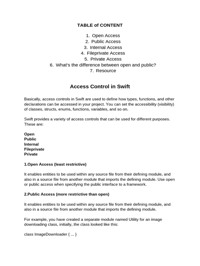 Access Control in Swift | PDF | Class (Computer Programming) | Swift ... Access Control in Swift | PDF | Class (Computer Programming) | Swift ...