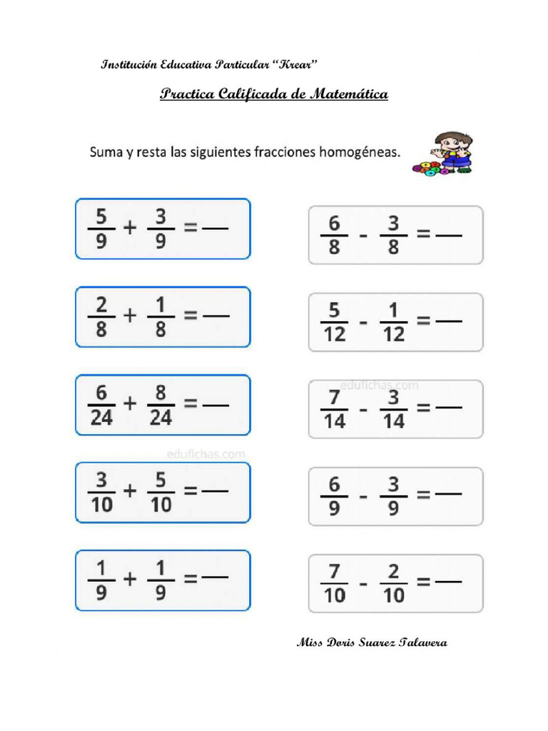 Fracciones Sumas y Restas | PDF