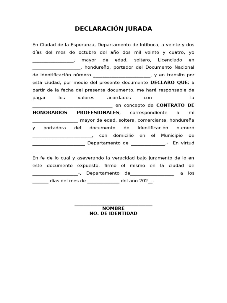 Formato de Declaración Jurada | PDF