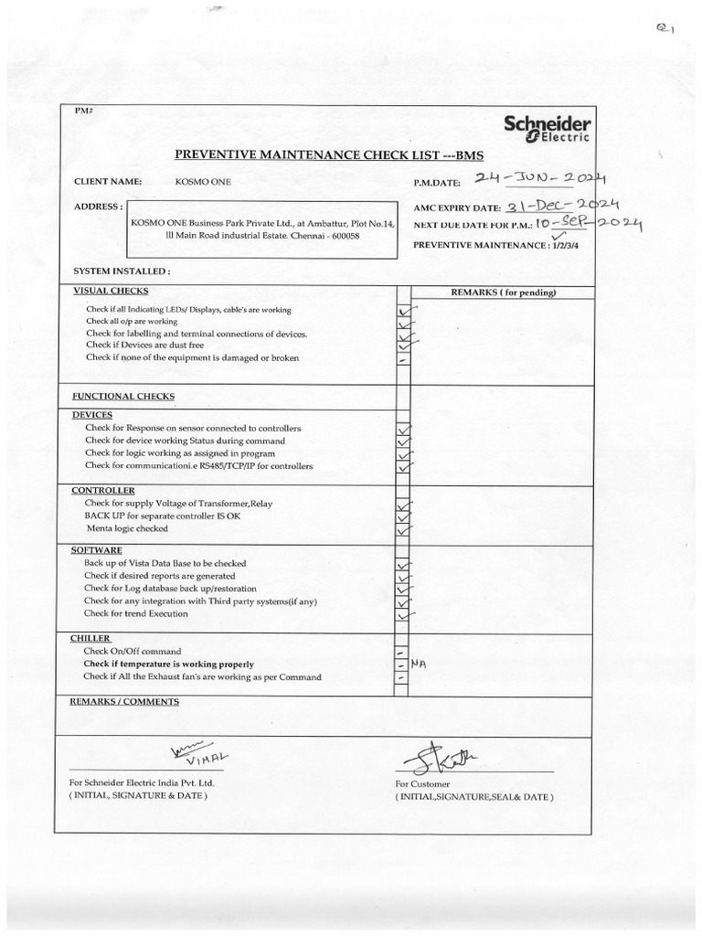 Schneider (BMS Server & Controller) AMC June 24 | PDF