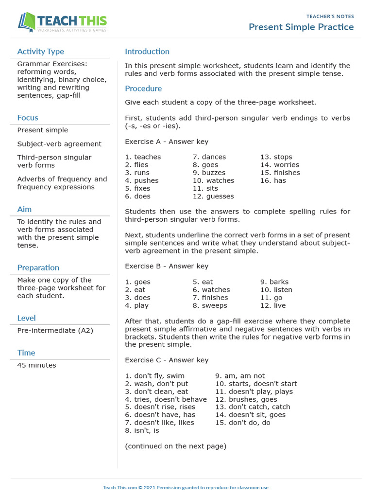 Present Simple Practice - Unlocked | PDF | Verb | Linguistics