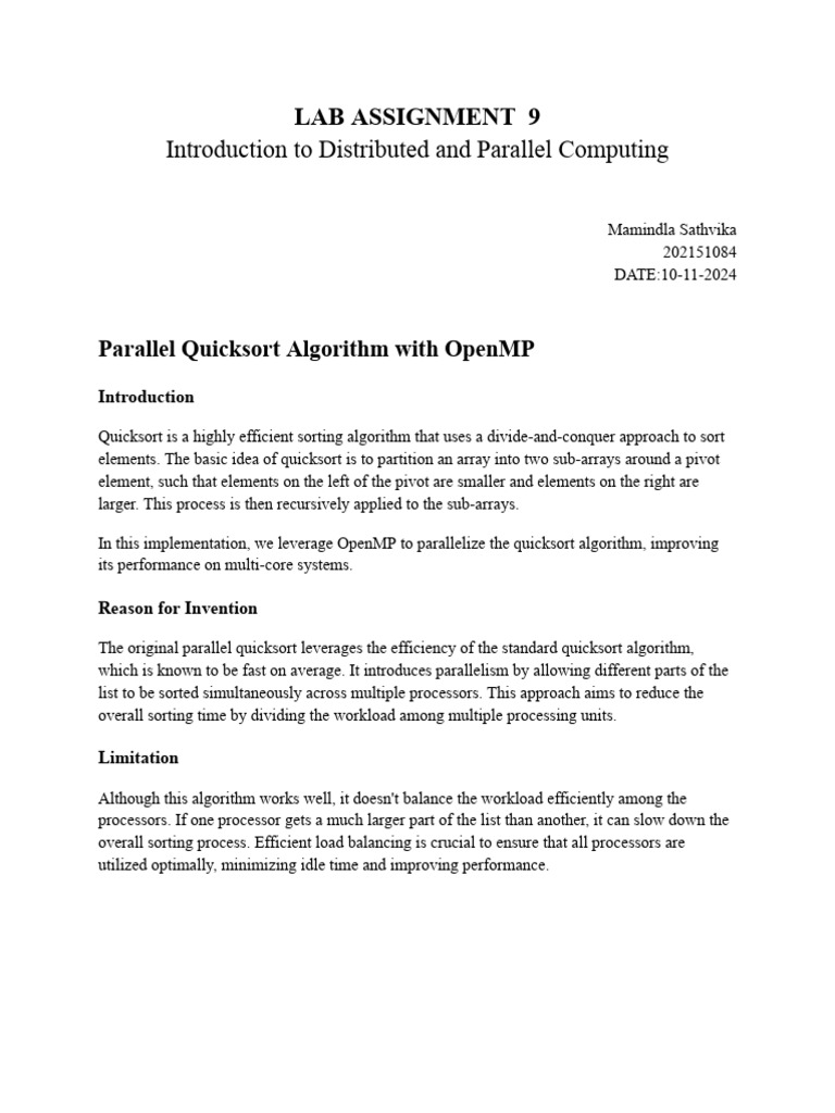 Parallel Quicksort with OpenMP Insights | PDF | Computer Engineering | Software Engineering