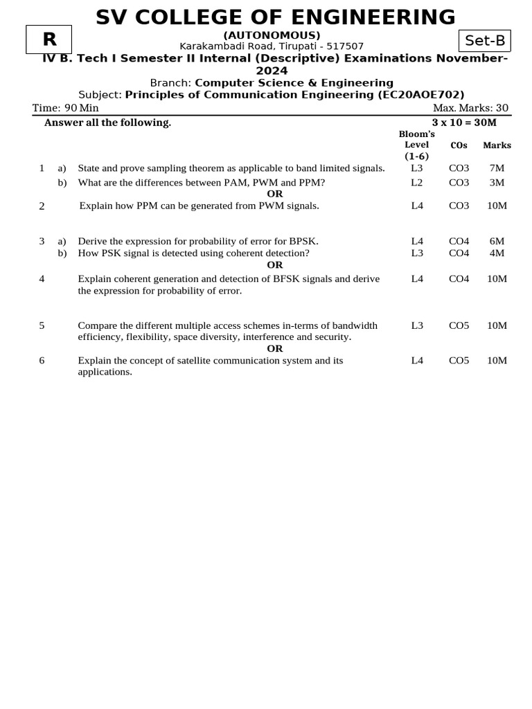 IV CSE PCE Set-B Mid-2 | PDF | Signal Processing | Electronics